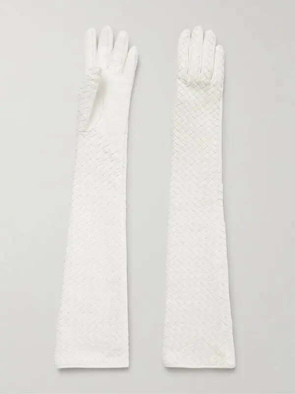Bottega Veneta Intrecciato Leather Gloves - White
