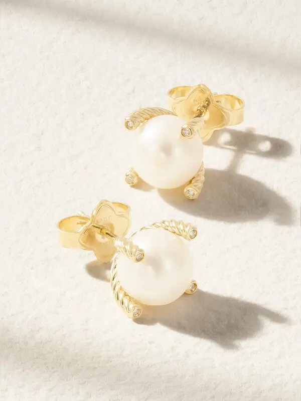 David Yurman Cable Collectibles 18-karat Pearl And Diamond Earrings - Gold