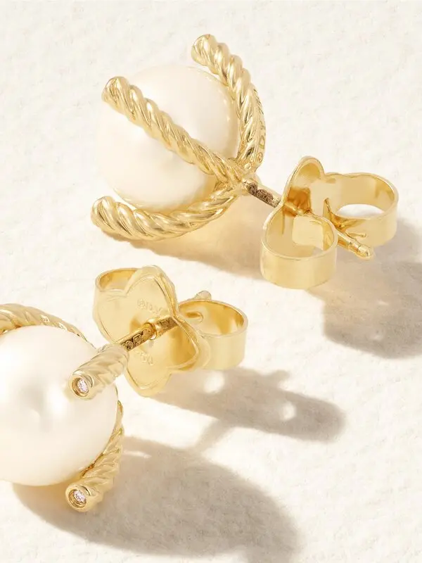 David Yurman Cable Collectibles 18-karat Pearl And Diamond Earrings