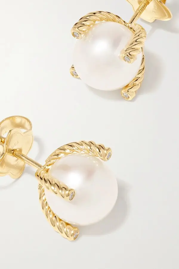 David Yurman Cable Collectibles 18-karat Pearl And Diamond Earrings