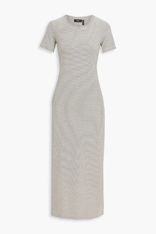 Theory Cherryal Striped Stretch Pima Cotton And Modalblend Jersey Midi Dress - Black