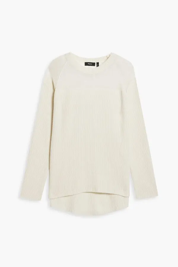 Theory Karenia Paneled Ribbed Cashmere Sweater - Ivory