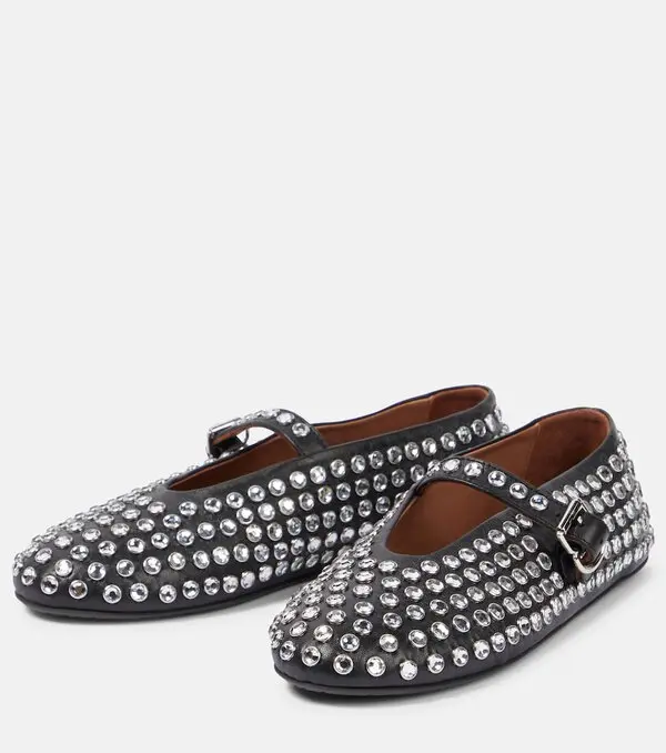 Alaïa Embellished Leather Ballet Flats
