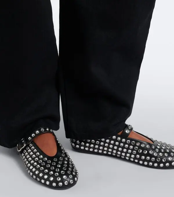 Alaïa Embellished Leather Ballet Flats - Black