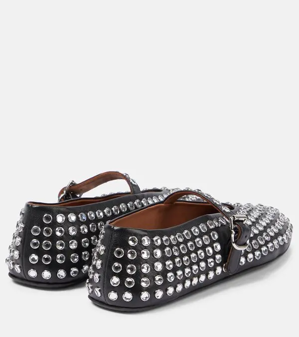 Alaïa Embellished Leather Ballet Flats - Black