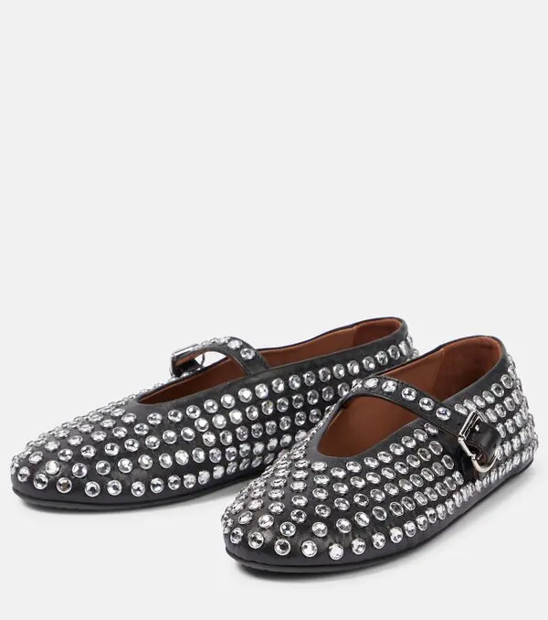 Alaïa Embellished Leather Ballet Flats - Black