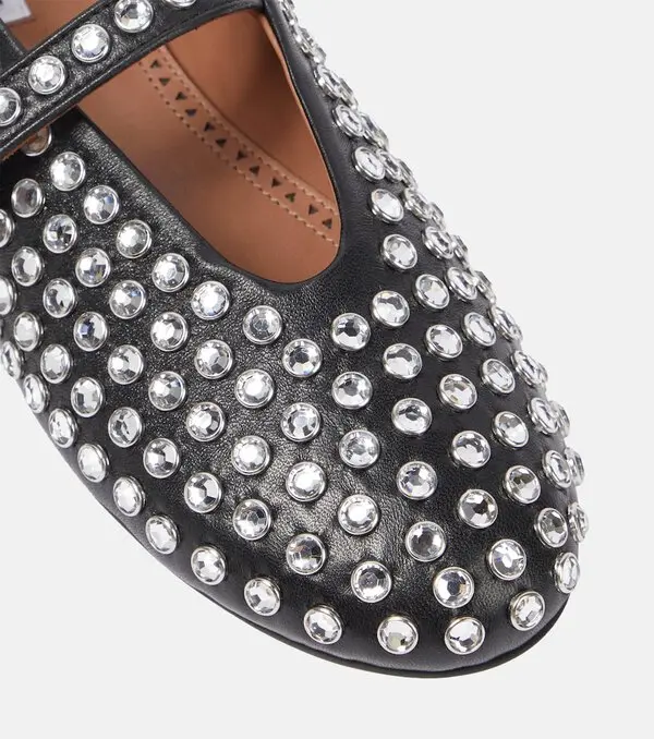 Alaïa Embellished Leather Ballet Flats - Black