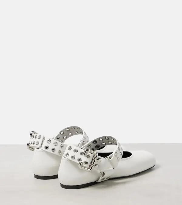 Alaïa Embellished Leather Ballet Flats - White