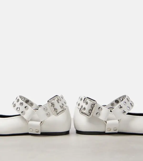 Alaïa Embellished Leather Ballet Flats - White