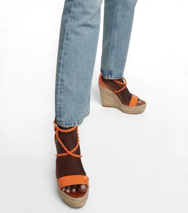 CHRISTIAN LOUBOUTIN Chocazeppa 120 Embellished Wedge Sandals - Orange