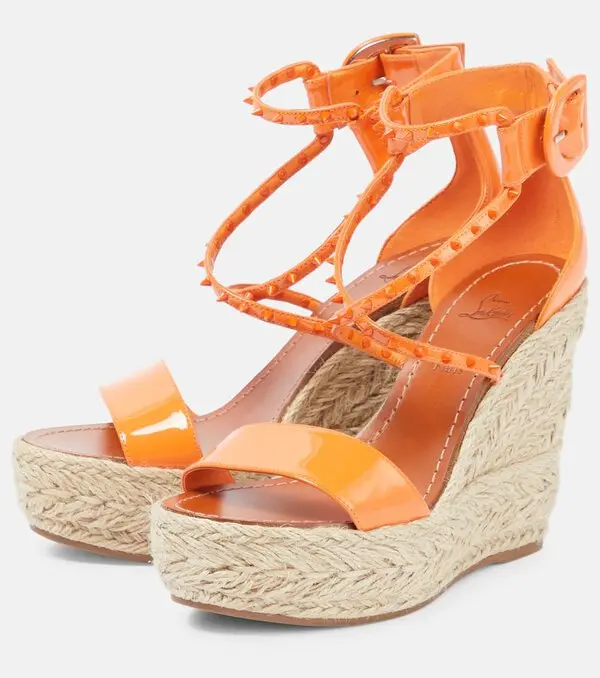 CHRISTIAN LOUBOUTIN Chocazeppa 120 Embellished Wedge Sandals - Orange