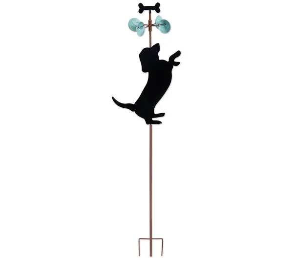 SUNSET VISTA DESIGNS Black Dog Silhouette Garde Stake Spinner - One-color