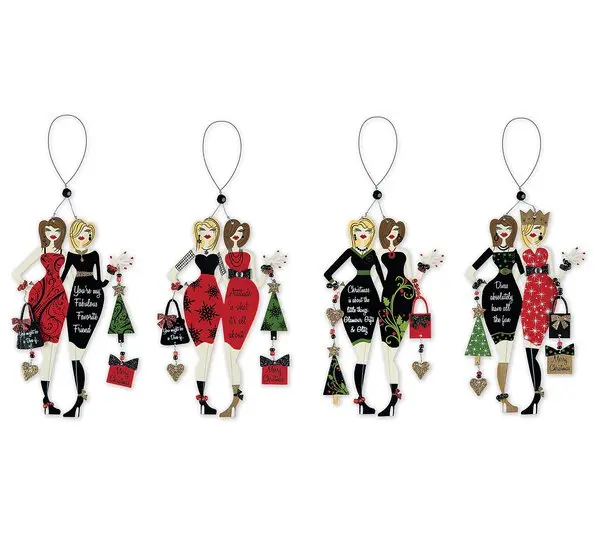 SUNSET VISTA DESIGNS Holiday Divas Ornaments Set Of 4 - One-color