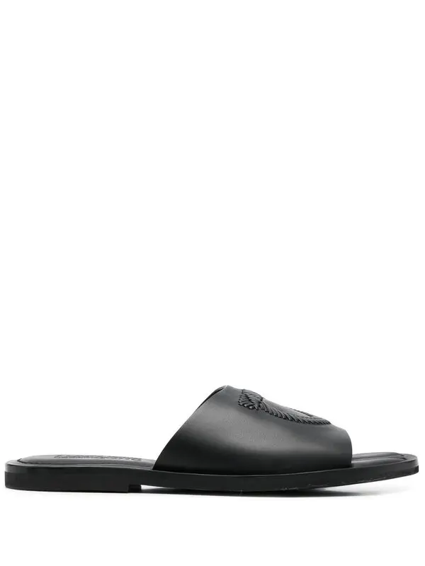 FERRAGAMO Lionel Gancini Embossed Sandals - Black