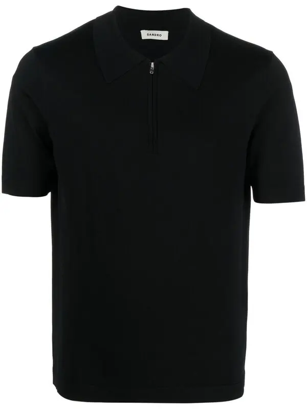 Sandro Knitted Polo With Zip Collar - Black