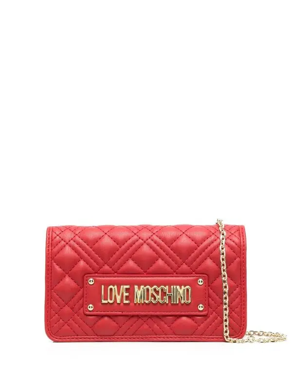 Moschino Diamond-quilted Logo-lettering Crossbody Bag - Red