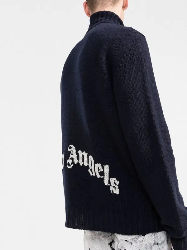 Palm Angels Logo-knit Roll-neck Jumper - Blue