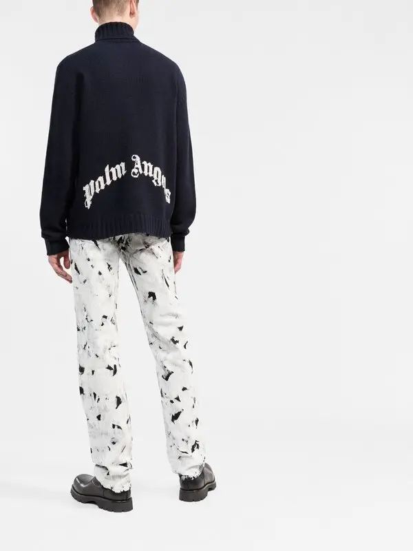 Palm Angels Logo-knit Roll-neck Jumper - Blue