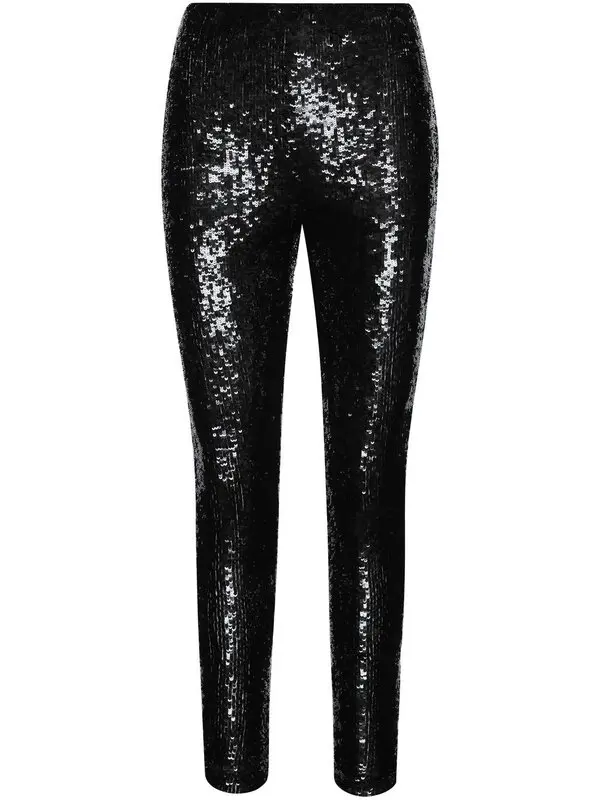 Oscar De La Renta Sequin-embellished High-waist Skinny Trousers - Black