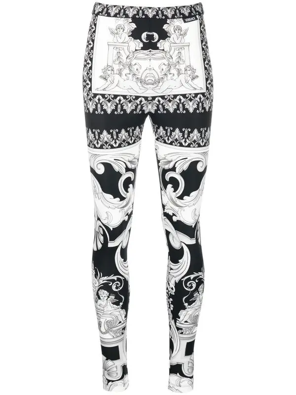 Versace Silver Baroque-print Leggings - Black