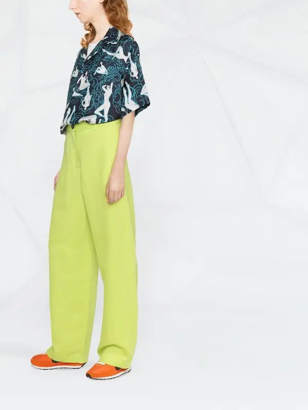 MSGM High-waisted Wide-leg Trousers - Green
