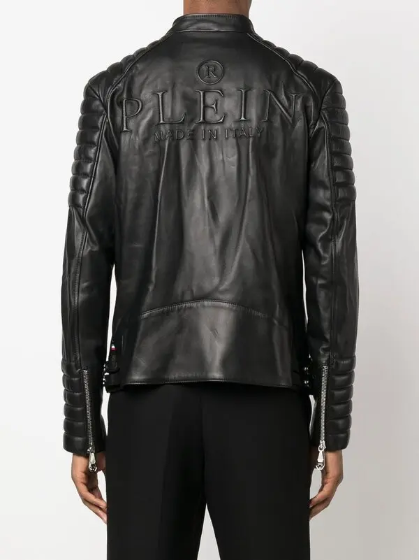Philipp Plein Long Sleeve Leather Jacket