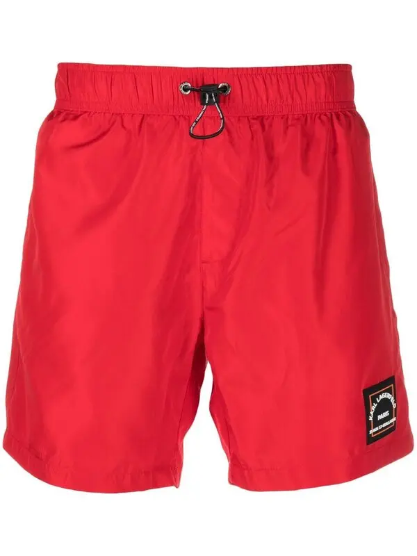 Karl Lagerfeld Logo-patch Drawstring-waist Swim Shorts - Red
