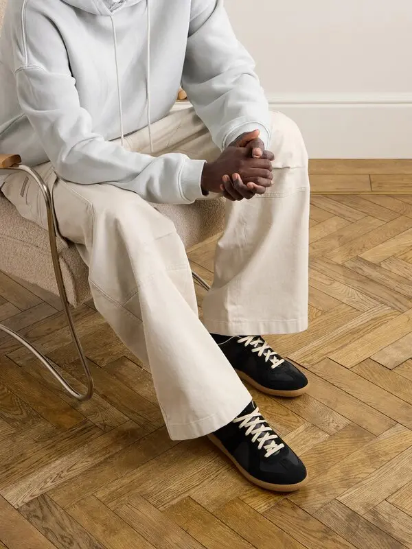MAISON MARGIELA Replica Leather And Suede Sneakers - Black