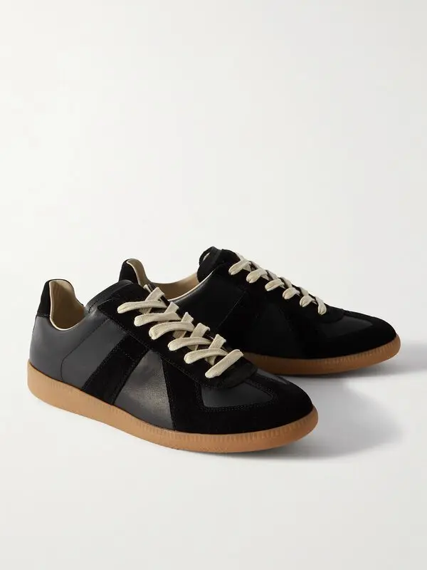 MAISON MARGIELA Replica Leather And Suede Sneakers - Black