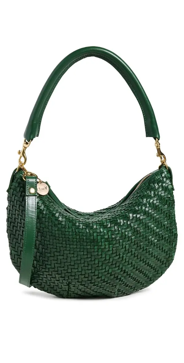 Clare V. Petit Moyen Messenger - Evergreen Woven Zig Zag