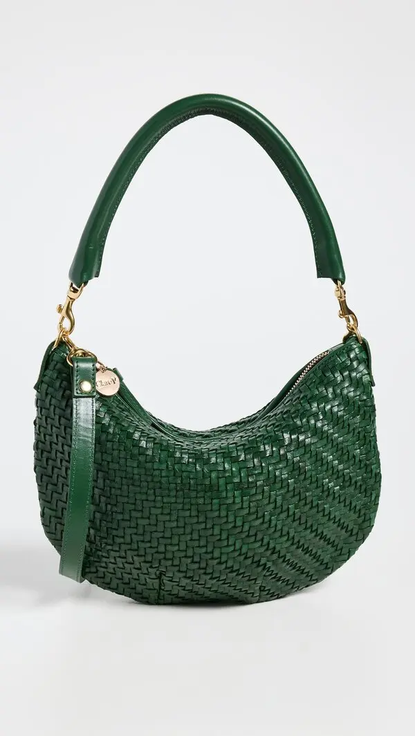 Clare V. Petit Moyen Messenger - Evergreen Woven Zig Zag