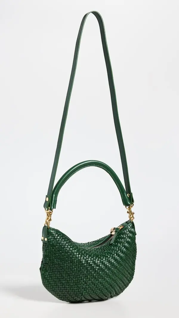 Clare V. Petit Moyen Messenger - Evergreen Woven Zig Zag