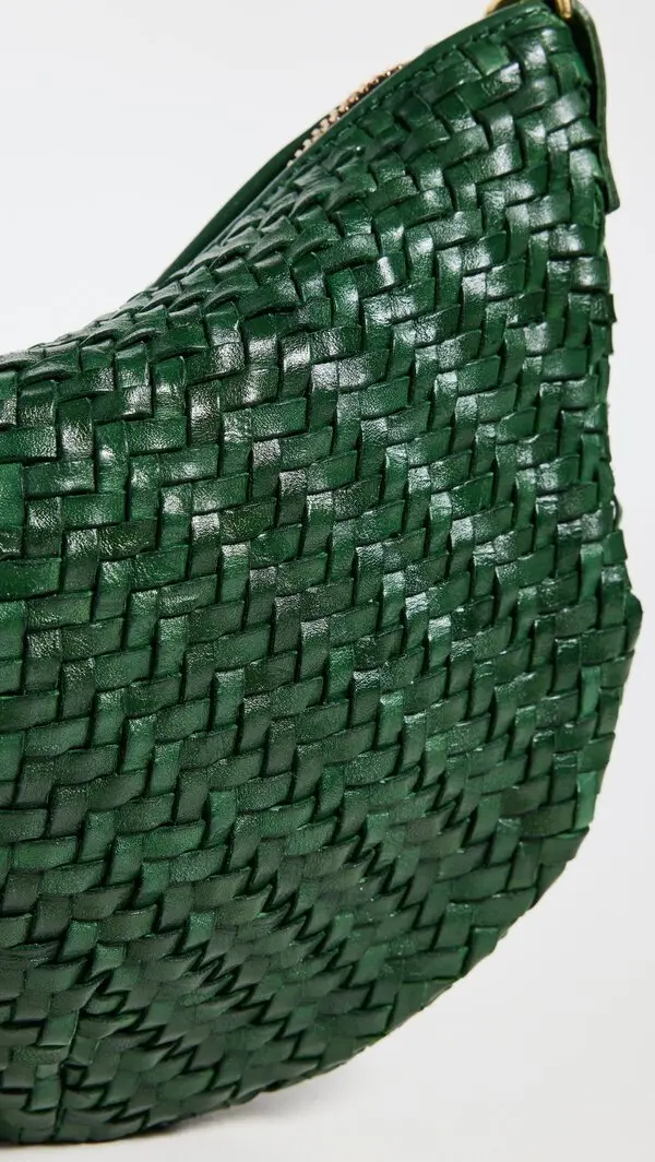 Clare V. Petit Moyen Messenger - Evergreen Woven Zig Zag