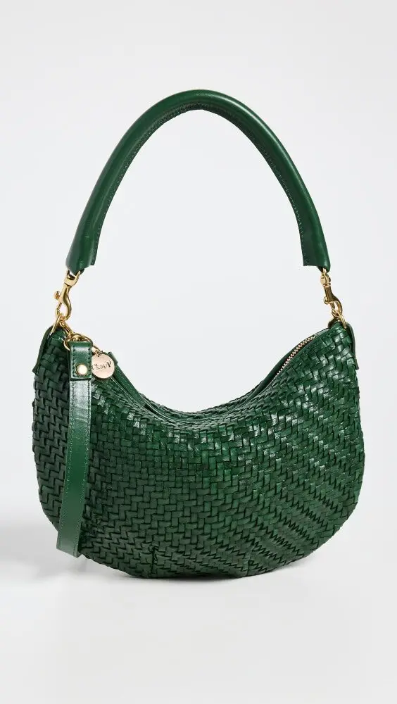 Clare V. Petit Moyen Messenger - Evergreen Woven Zig Zag