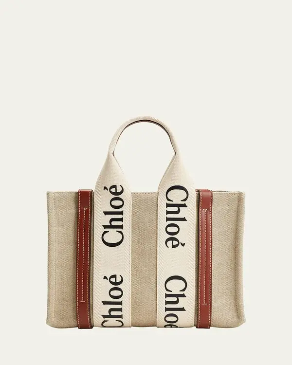 Chloé Woody Small Tote Bag With Crossbody Strap - White/brown