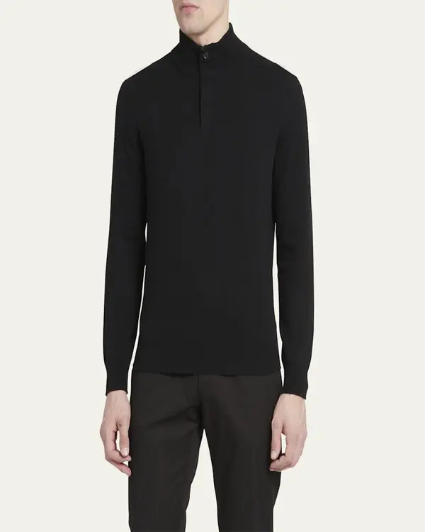 Zegna Cashmere Quarter-zip Pullover - Black Solid