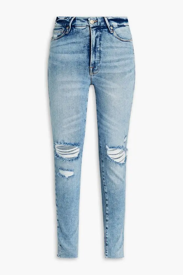 Good American Good Legs Distressed Midrise Skinny Jeans - Light Denim