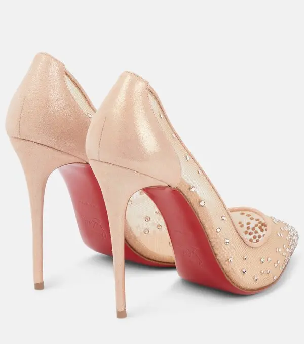 CHRISTIAN LOUBOUTIN Follies Strass Embellished Mesh Pumps - Beige