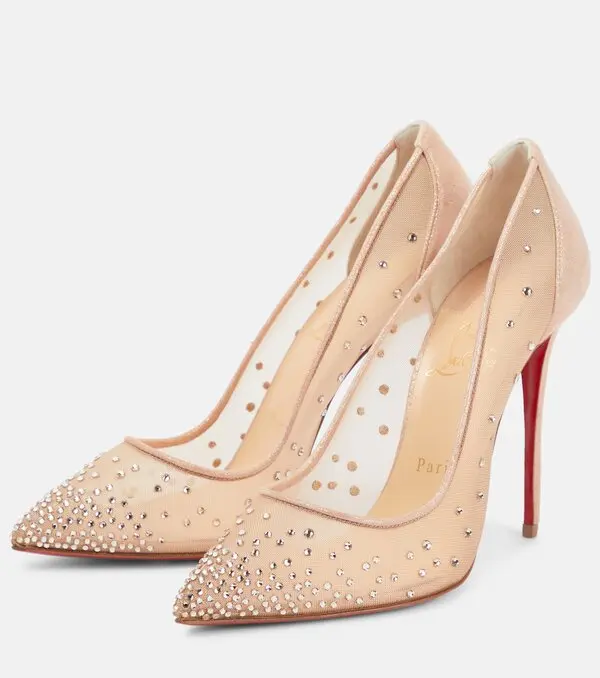CHRISTIAN LOUBOUTIN Follies Strass Embellished Mesh Pumps - Beige