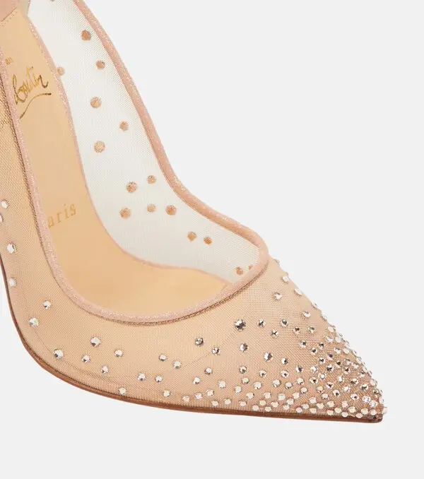 CHRISTIAN LOUBOUTIN Follies Strass Embellished Mesh Pumps - Beige