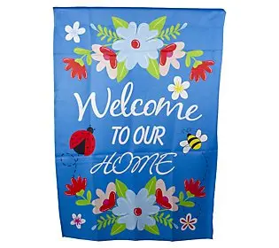 NORTHLIGHT Welcome To Our Home Blue Floral Flag 28' X 40 - One-color