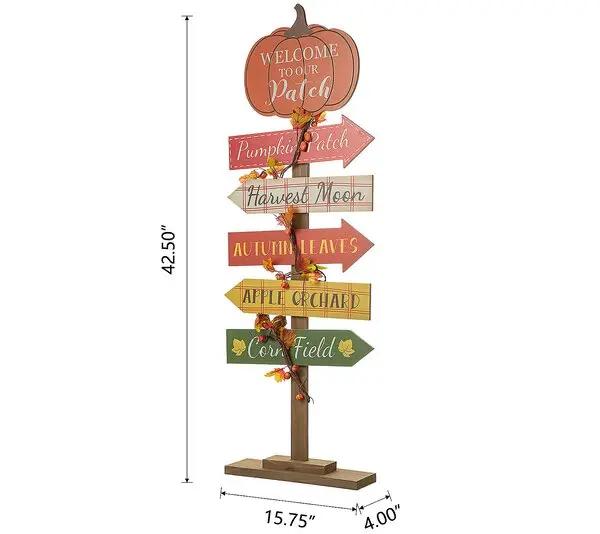 GLITZHOME All Directions Fall Autumn Pumpkin Pa Tch Porch Sign