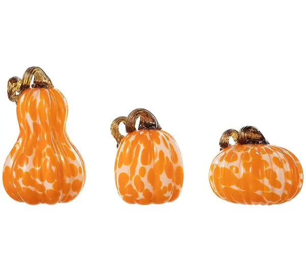 GLITZHOME Autumn Shimmer Glass Pumpkin & Gourd Rio S/3 - One-color
