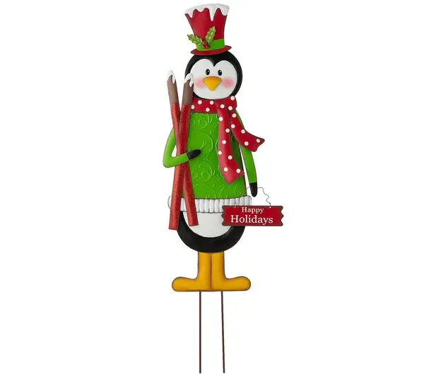 GLITZHOME 36' Skiing Penguin Metal Christmas Ya Rd Stake - One-color