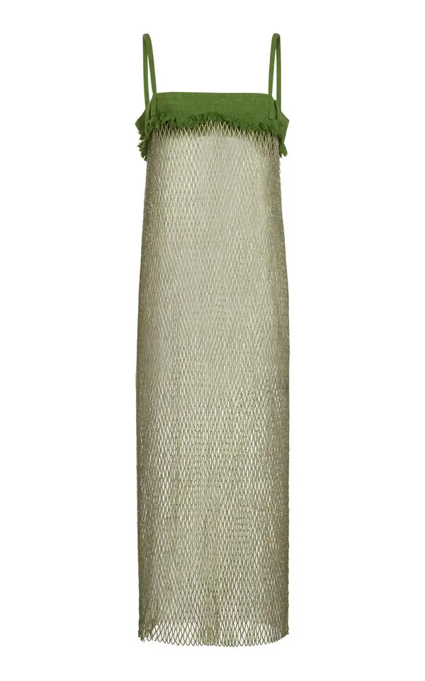 Christopher Esber Denim Bust Crystal Net Midi Dress - Green