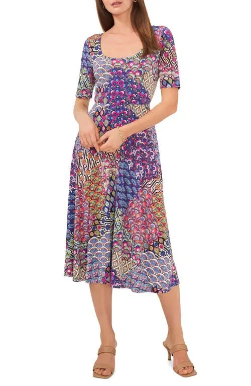 Chaus Mixed Print A-line Midi Dress - Cobalt