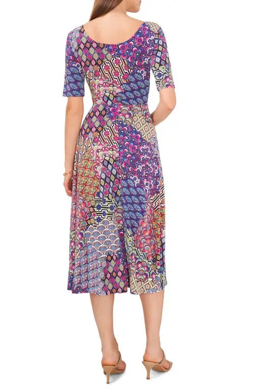 Chaus Mixed Print A-line Midi Dress - Cobalt