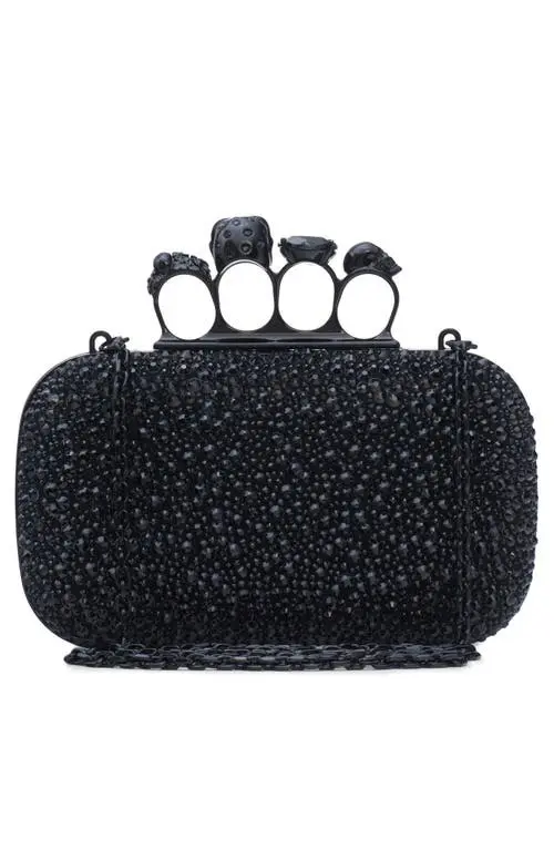 Alexander McQueen Skull Crystal Embellished Four-ring Box Clutch - Black/black