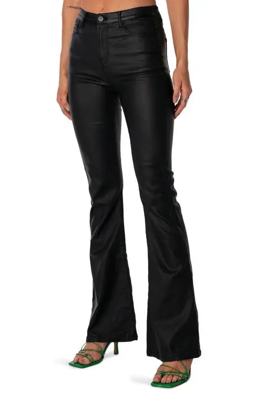 EDIKTED Luna Faux Leather Flare Leg Pants - Black
