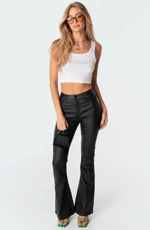 EDIKTED Luna Faux Leather Flare Leg Pants - Black